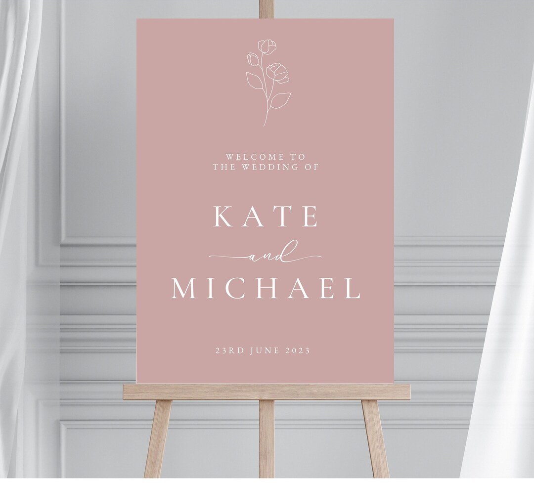 Dusky Pink Wedding Welcome Sign, Blush Pink Welcome Sign, Mauve Welcome ...