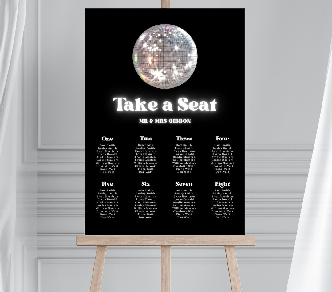Retro Disco Wedding Seating Plan, Disco Ball Wedding Seating Chart, 70s ...