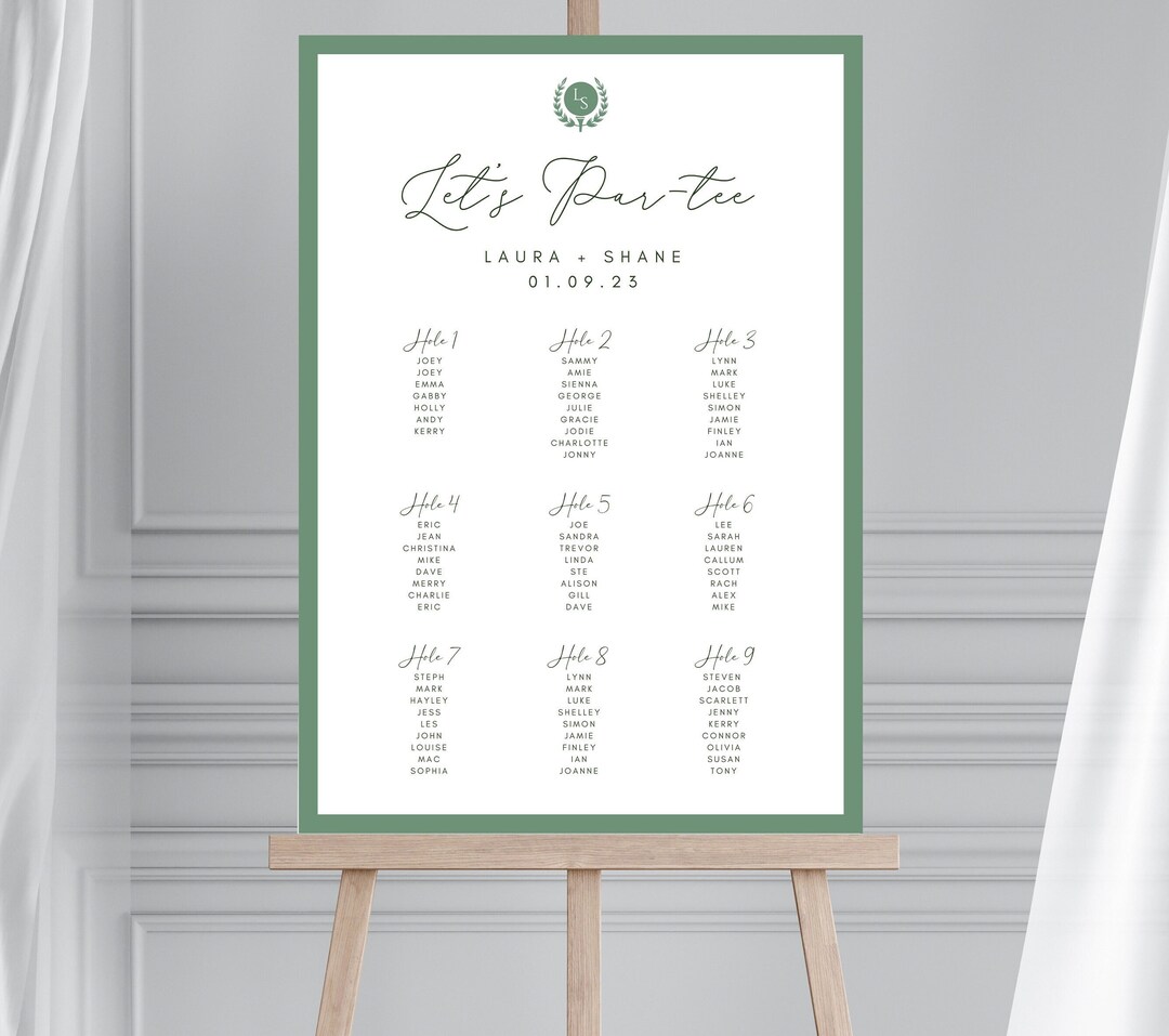 ELEGANT GOLF THEMED Wedding Table Plan, Golf Course Seating Chart, Par ...