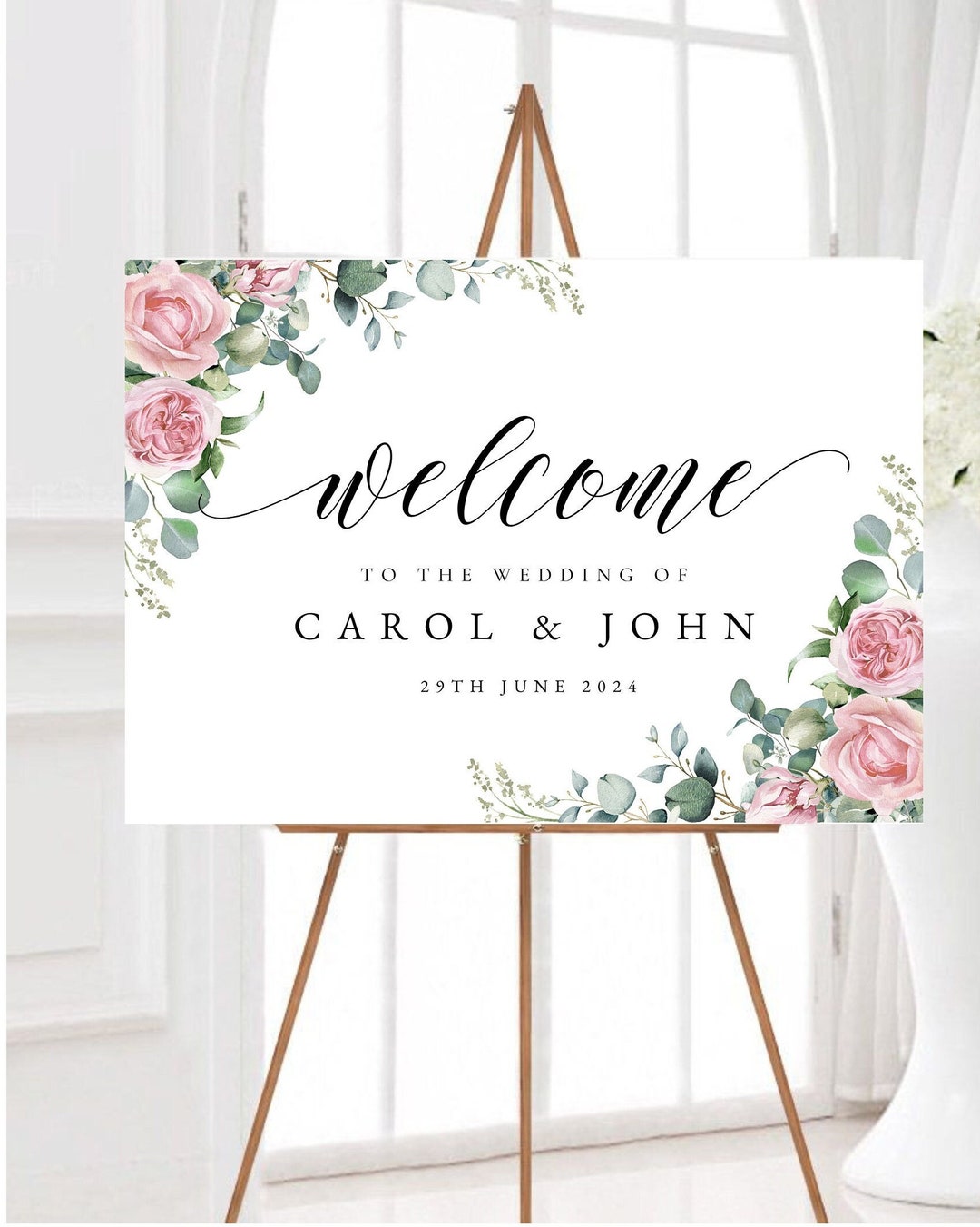Pastel Pink Floral Wedding Welcome Sign, Blush Pink Welcome Sign ...