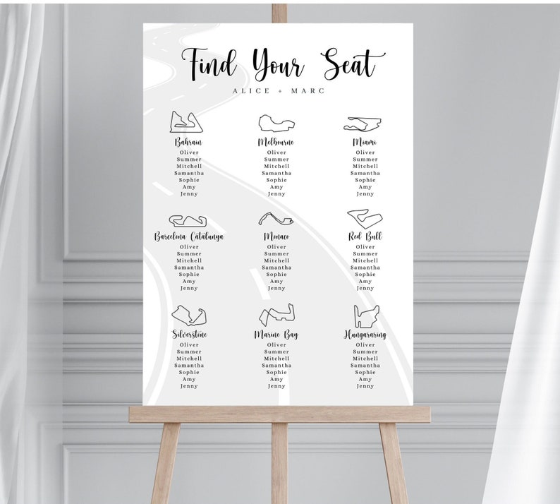 F1 RACETRACK THEMED Wedding Table Plan Grand Prix Seating - Etsy