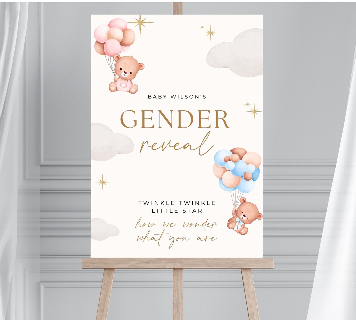 Neutral Baby Shower Gender Reveal Sign, Teddy Baby Shower Sign, He or ...