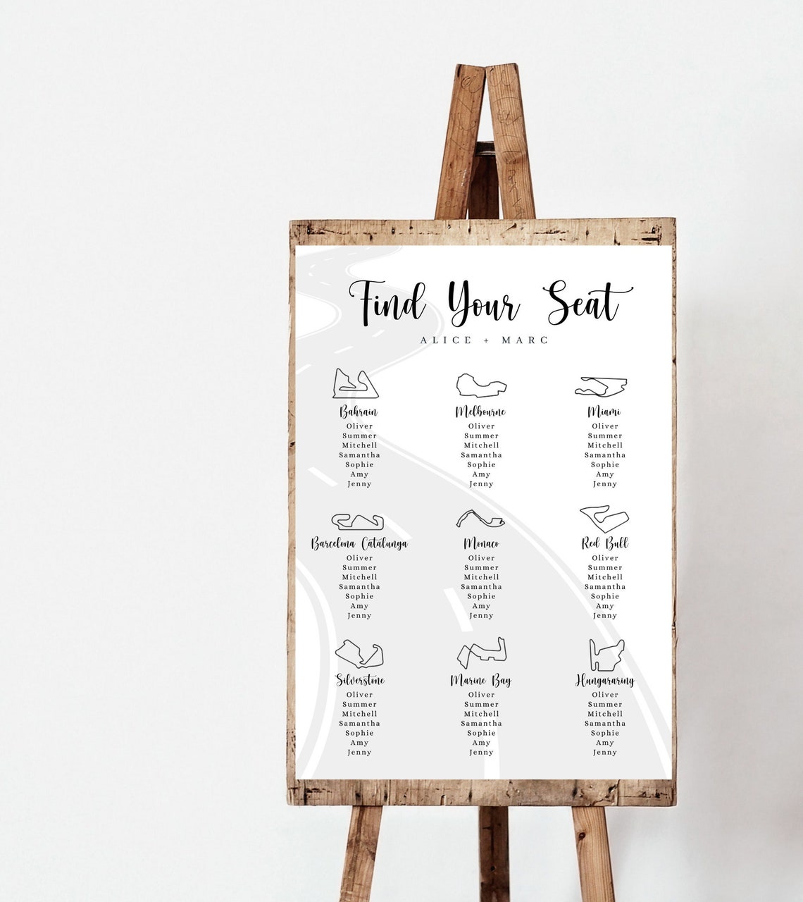 F1 RACETRACK THEMED Wedding Table Plan Grand Prix Seating | Etsy