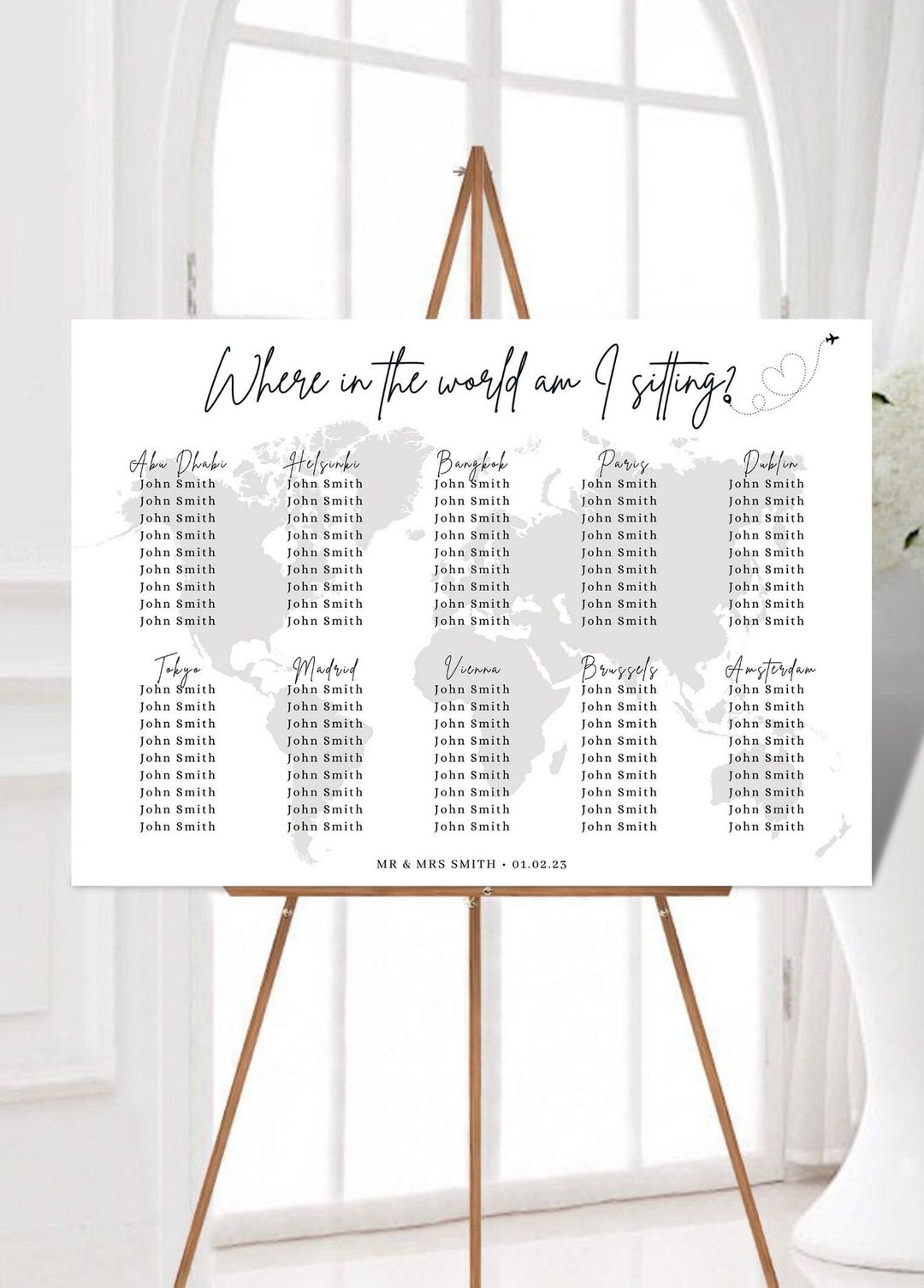 Destination Wedding Table Plan, Travel Themed Seating Plan, Overseas ...