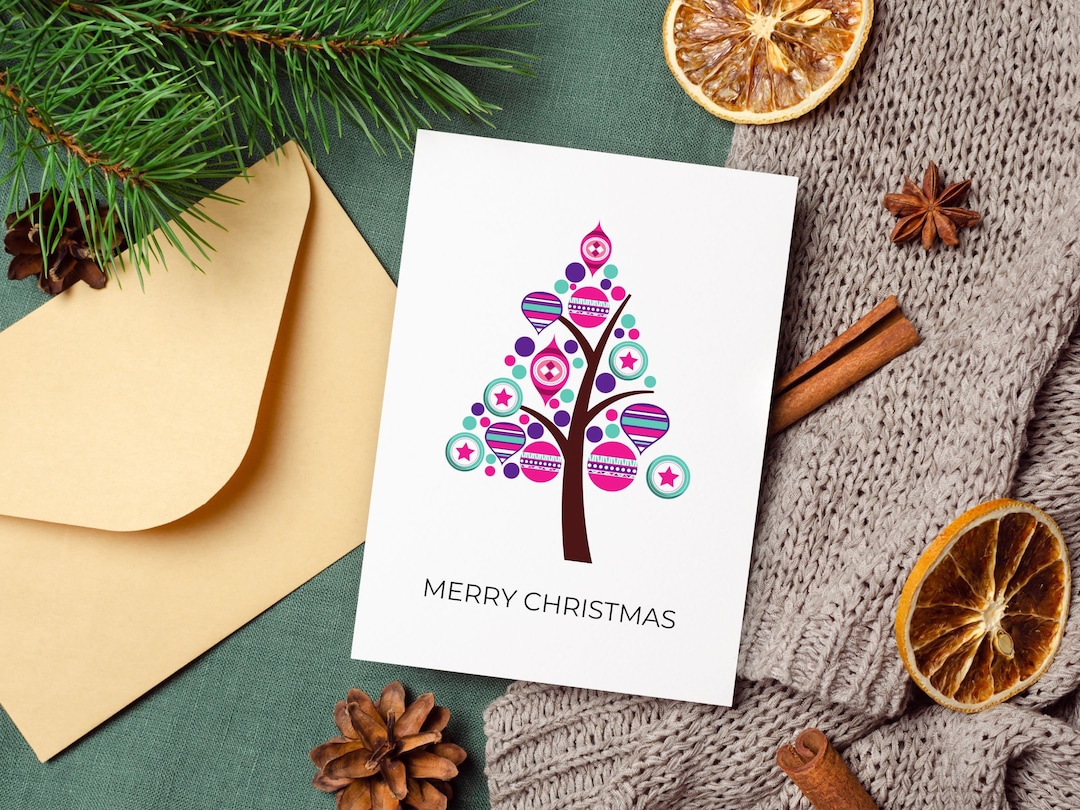 Merry Christmas Tree Card | Holiday Season Card - Etsy