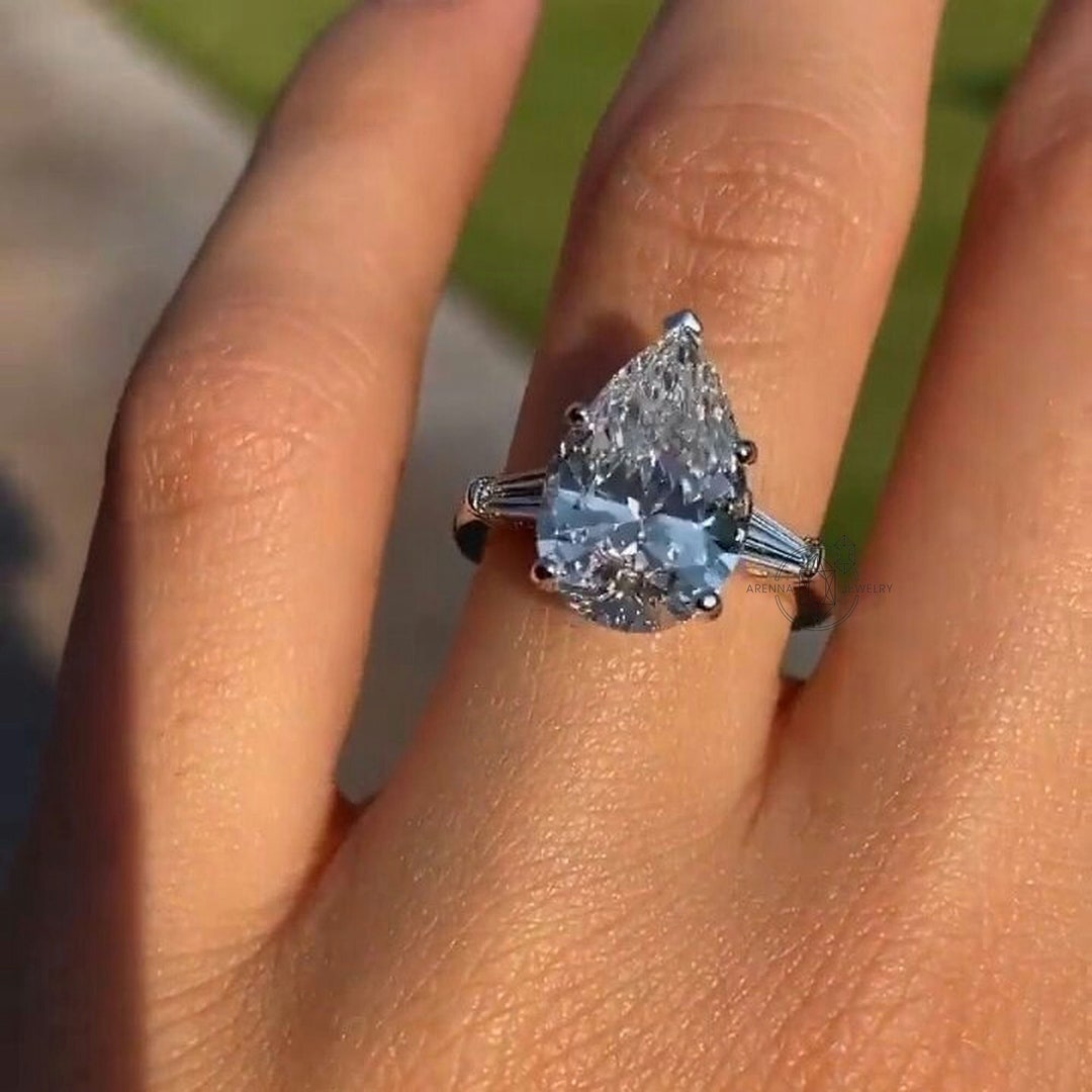 3 CT Tear Drop Wedding Ring Moissanite Engagement Ring Pear Shape Art ...