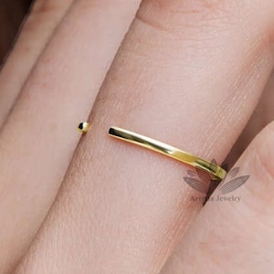 14K Solid Gold Open Cuff Wedding Band, Simple Stacking Thin Engagement ...