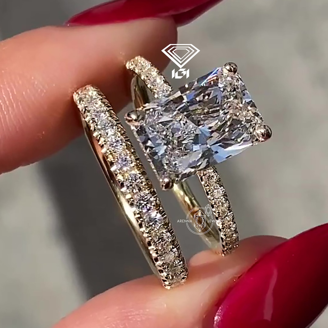 Radiant Cut Engagement Ring Set IGI Certified Radiant Cut Lab Grown ...