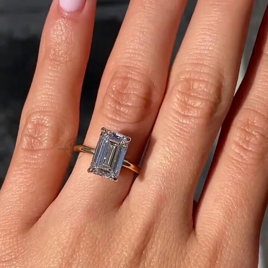 Emerald Cut Moissanite Engagement Ring 14k Gold Engagement Ring 4CT ...