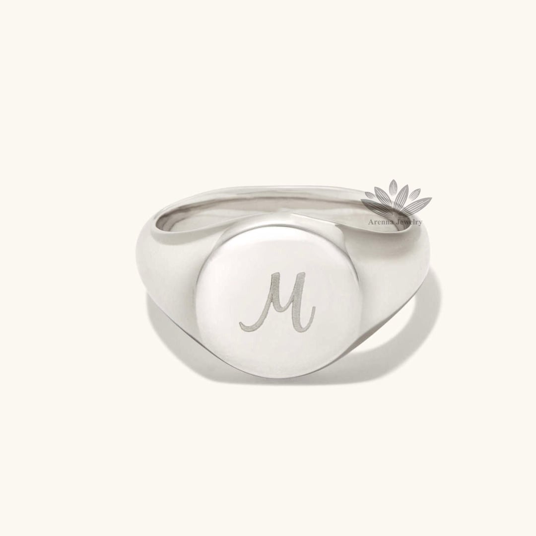 Signet Initial Men's Wedding Band 14K Solid White Gold - Etsy