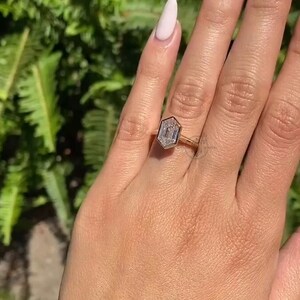 2 CT Elongated Hexagon Cut Bezel Set Moissanite Engagement Ring 14K ...