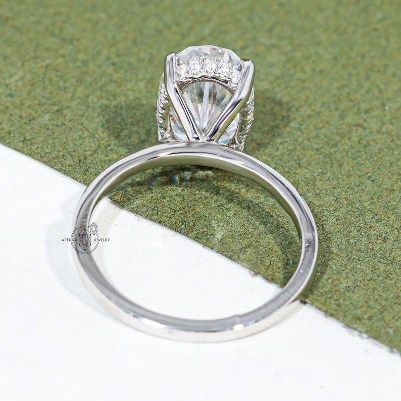 Oval Moissanite Hidden Halo Engagement Ring, 3.75 CT, 14K Gold - Etsy