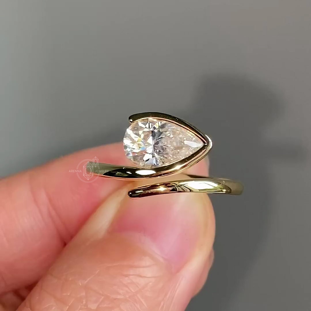 Pear Cut Engagement Ring Pear Shaped Moissanite Ring 2.5 CT Pear Cut Ring 14K White Gold Ring ...