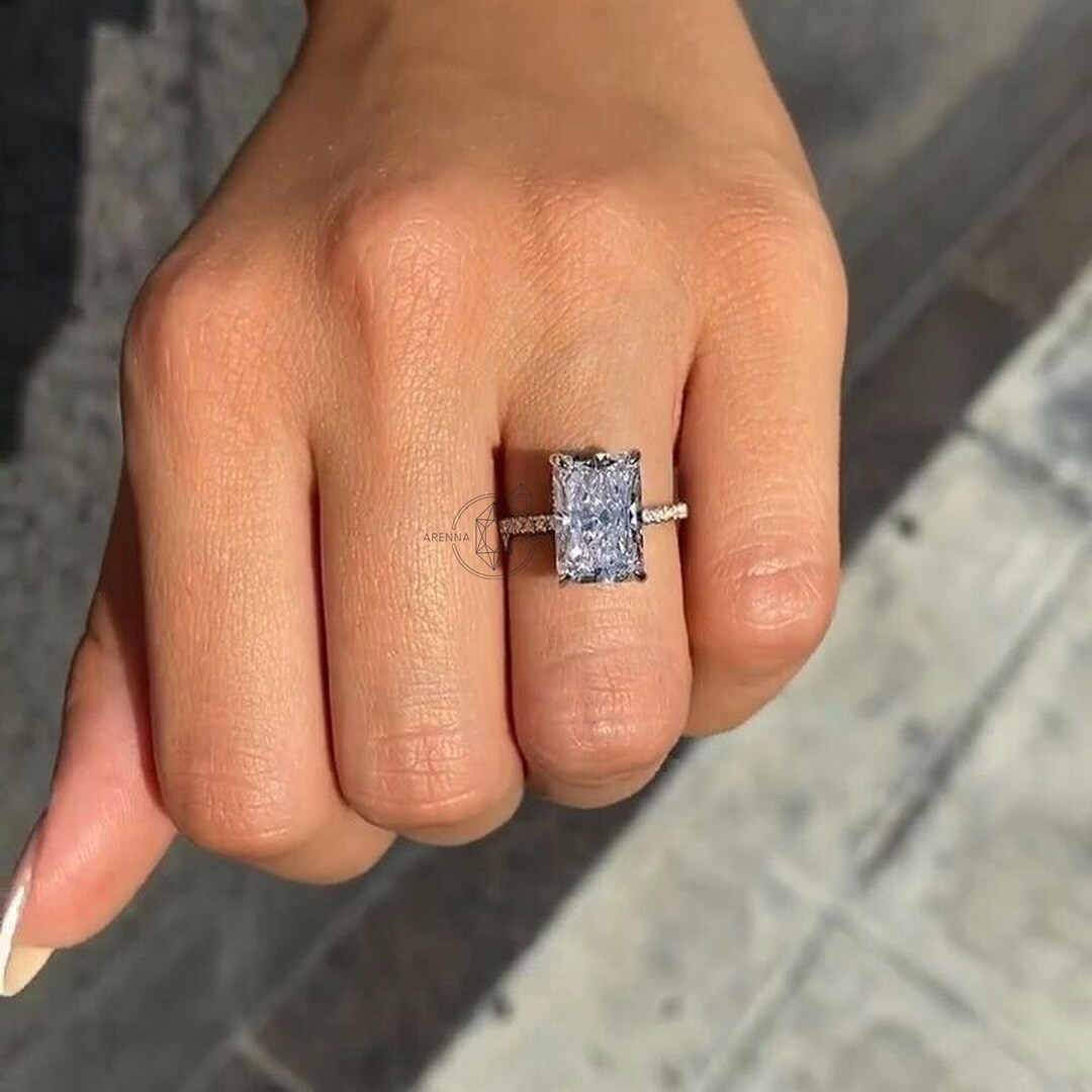 14 K Radiant Cut Engagement Ring 4.5 CT Radiant Cut Wedding Ring Hidden ...