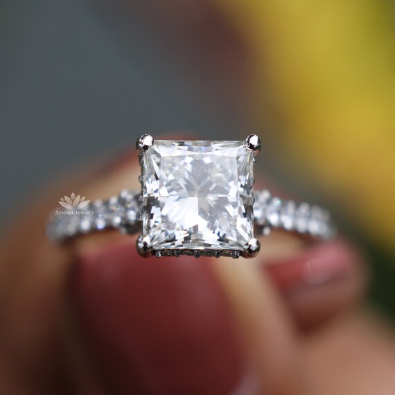 7.25 MM Princess Cut Moissanite Solitaire Anniversary Ring - Etsy