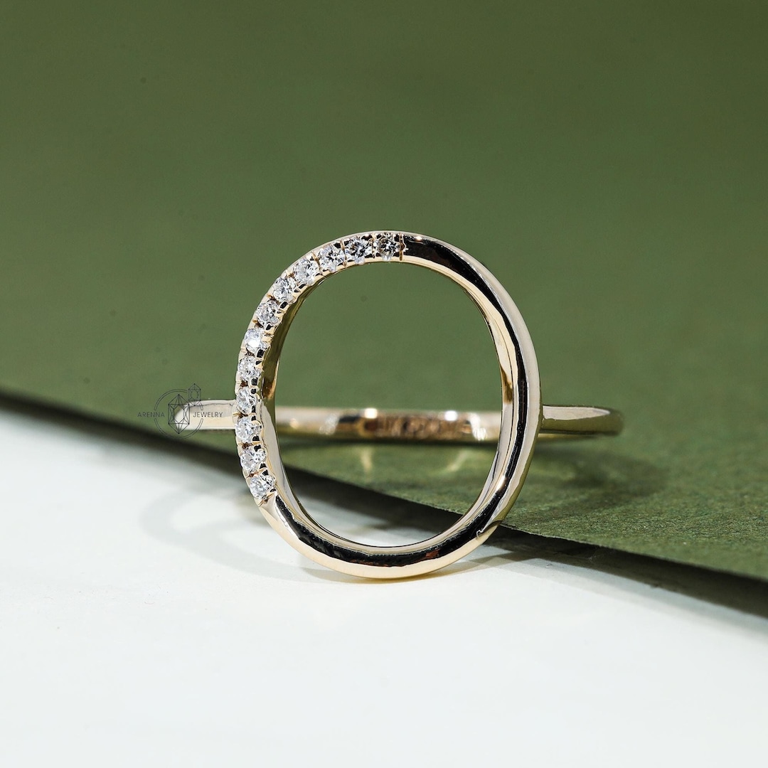 14k Solid Gold Open Circle Engagement Ring Moissanite Eternity Stacking ...
