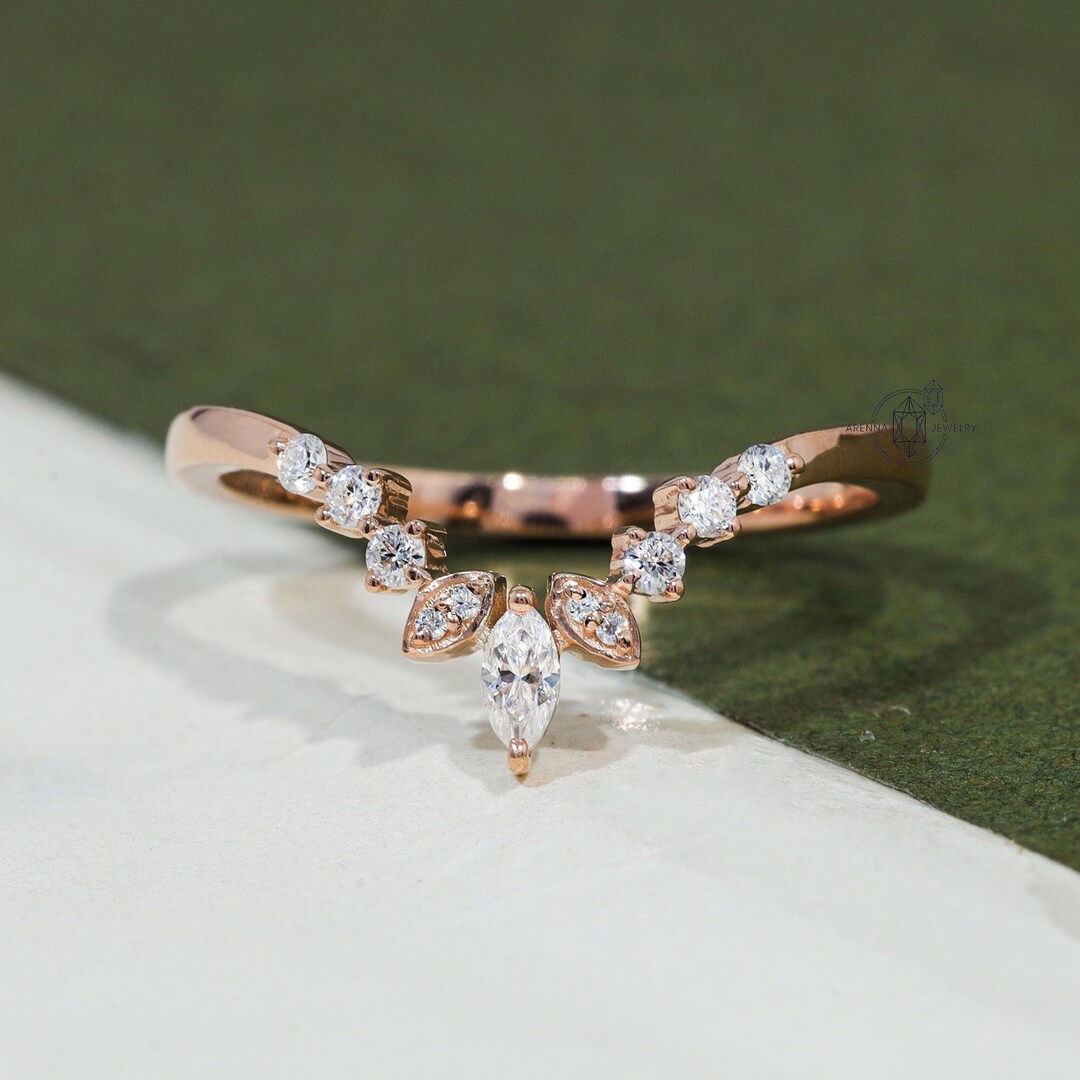 Vintage Tiara Ring Marquise & Round Moissanite Ring Unique Tiara Curved ...