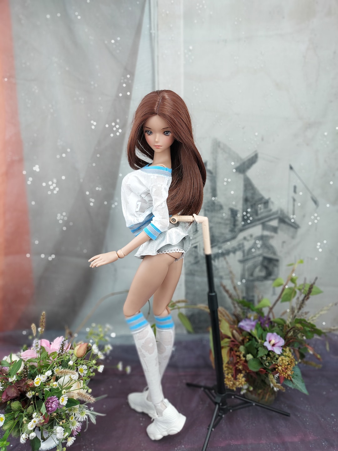 Smart Doll Outfit. Shirt, Skirt-short and Socks. Blue, Silver and White ...