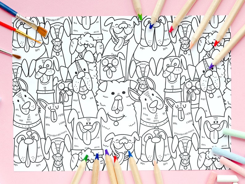 Dogs Coloring Page Printable Puppy Coloring Sheet for Kids PDF, Instant ...