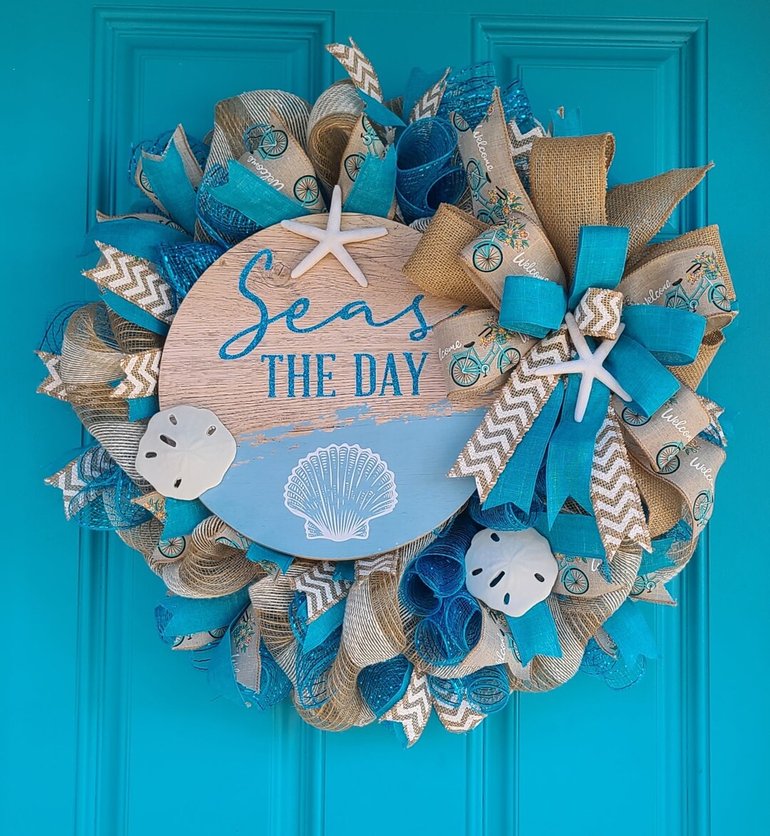 Summer Wreath, Seas the Day, Ocean Themed Wreath, Beach Wreath, Sand ...