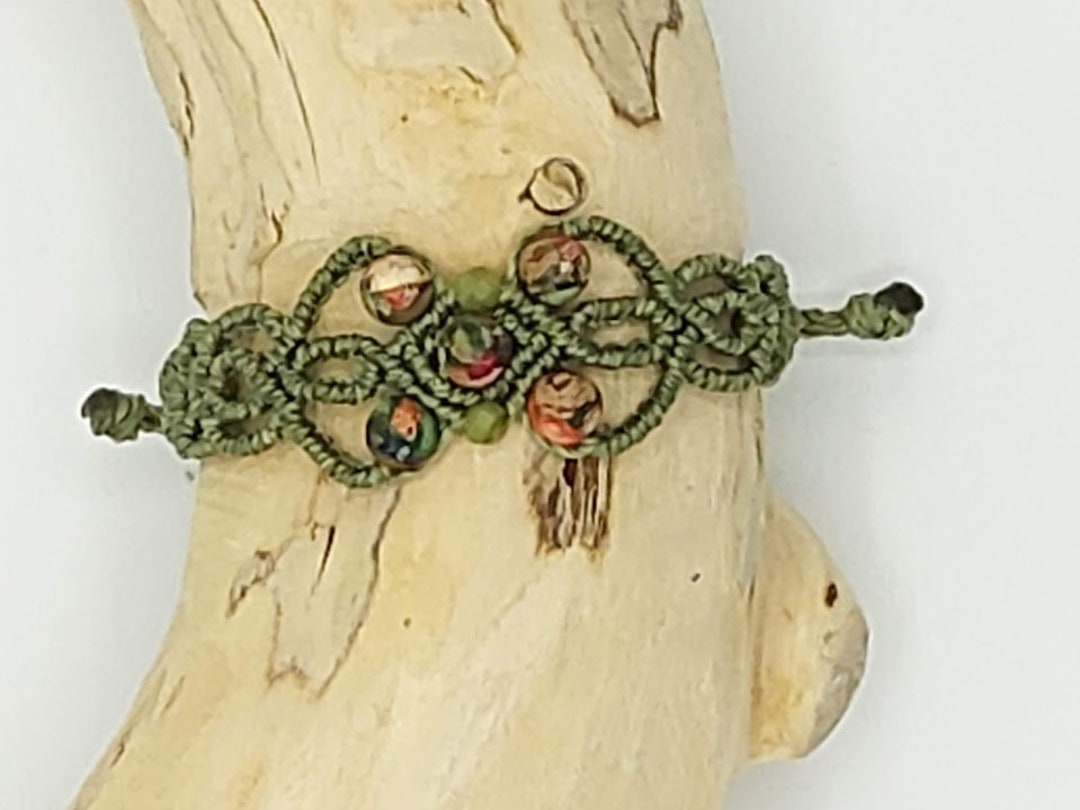 Green Micro Macrame Bracelet, Natural Imperial Jasper and Thai Jade Beads - Etsy