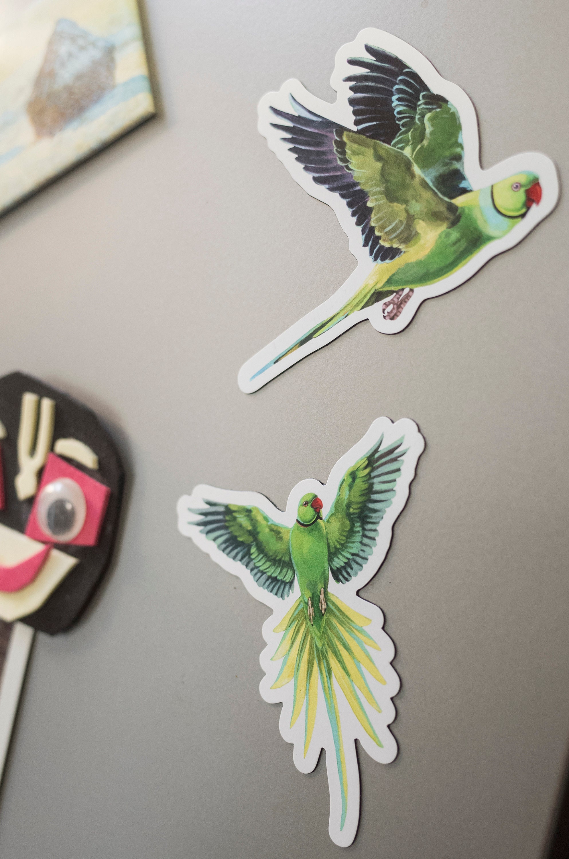 SET of 2 Ringneck Parrots Fridge Magnet Parrot Radhe Gendron Art Free ...