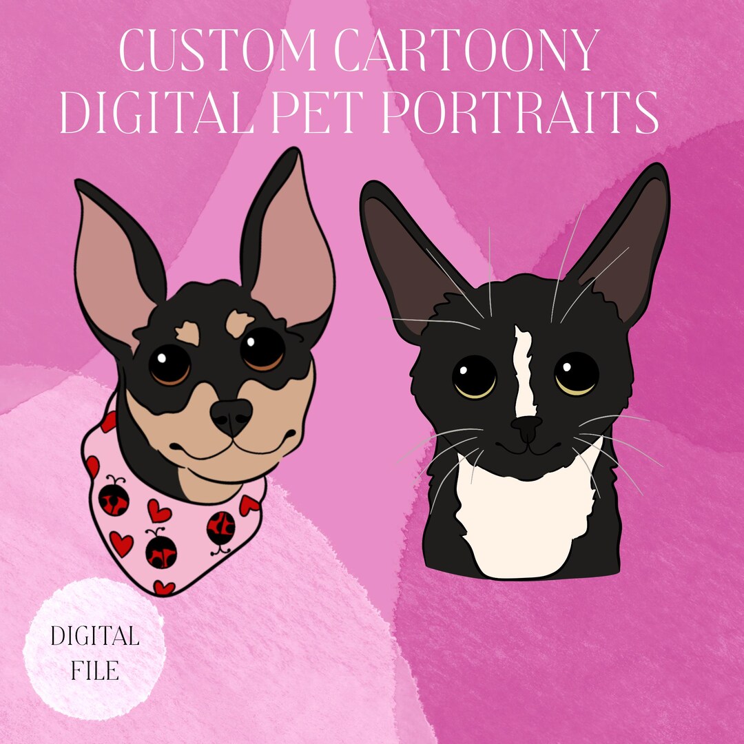 Custom Cartoon Digital Pet Portraits- Custom Pet Illustration, Digital ...
