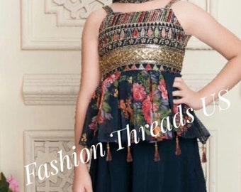 Embroidered Blue Girls Plazo Set flare Pants and Top Set. - Etsy