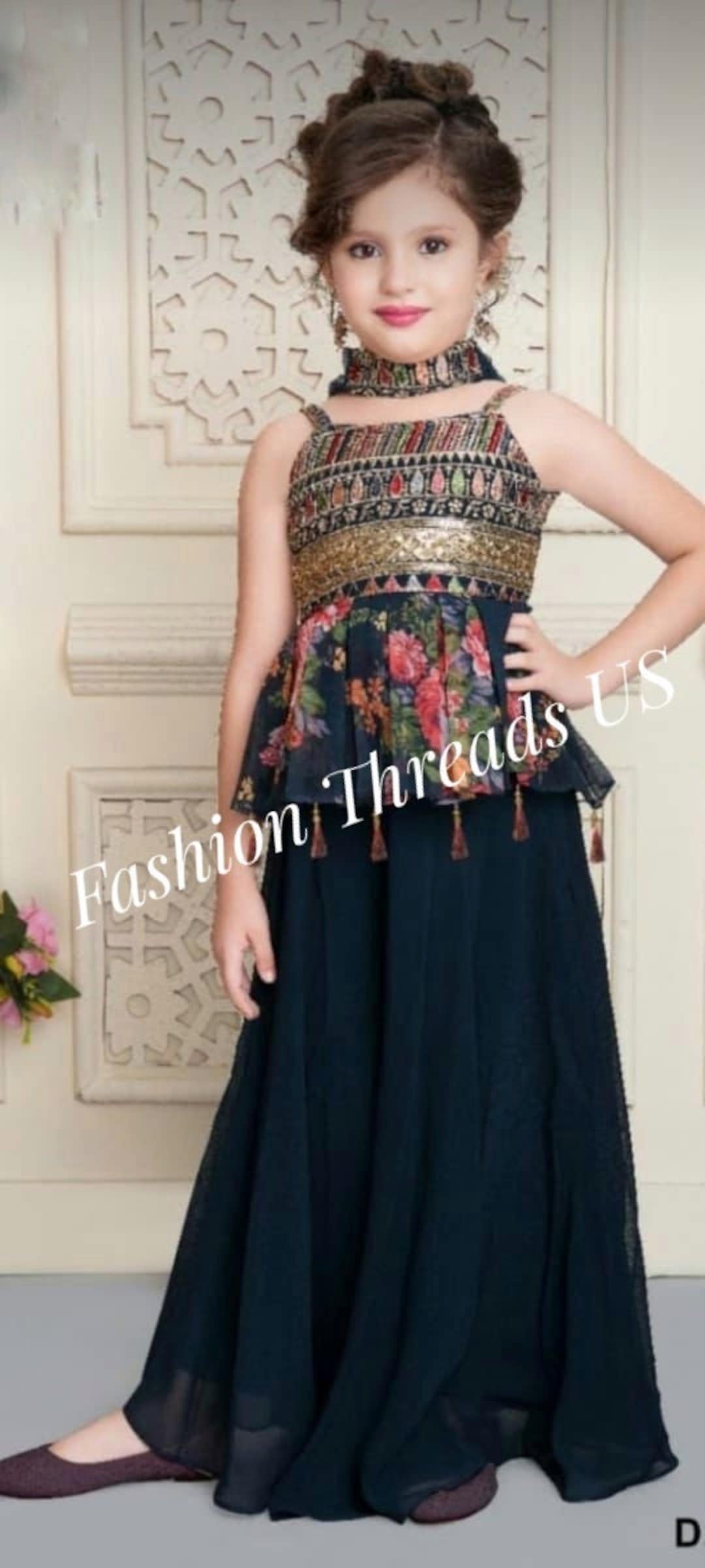 Embroidered Blue Girls Plazo Set (flare Pants and Top) Set. Indian ...