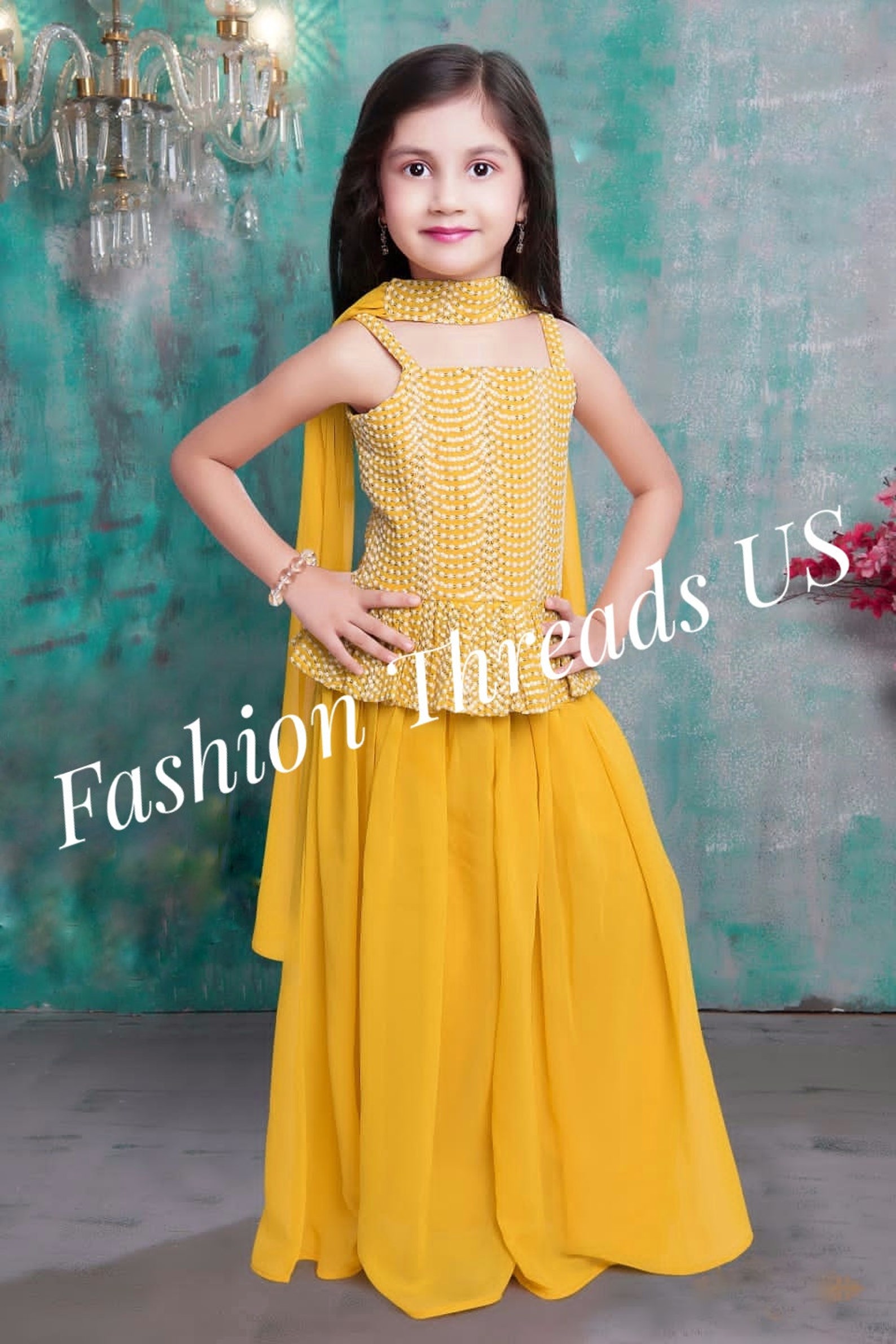 Girls Plazo Set flare Pants and Top Set. Embroidery and Sequin Design ...