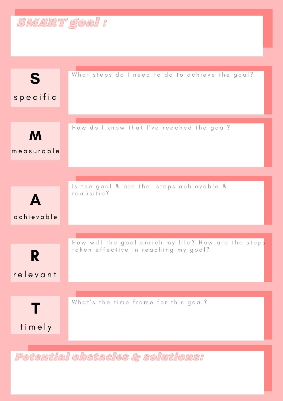 SMART Goal Template - SMART Goal Planner - Smart Goal PDF - Smart Goal ...