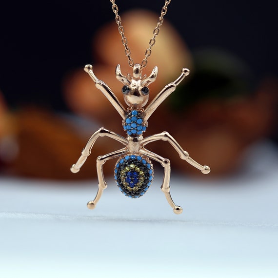 Ant Silver Necklace Ant Jewelry Animal Jewelry Abundance Necklace Small Animal Evil Eye Beaded Colorful Zircon Stone14K Gold Plated