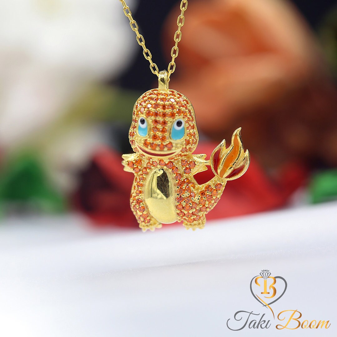 Charmander Pokemon Silver Necklace, Christmas Gift14k Gold Plated - Etsy
