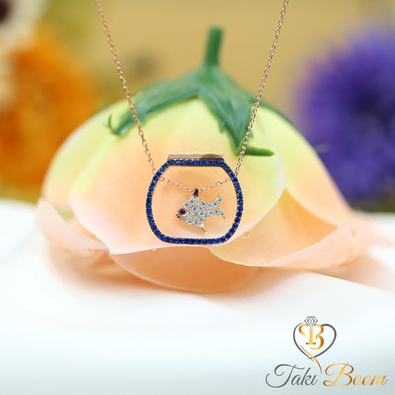 Fish Necklace Aquarium Floating Fish 925 Sterling Silver - Etsy