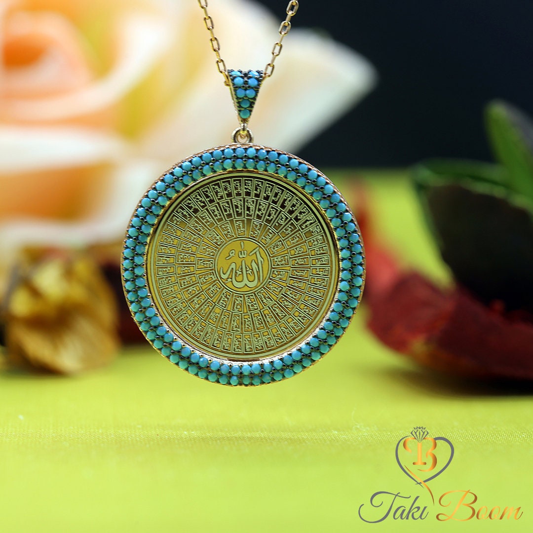 99 Names of Allah Esmaül Hüsna Necklace Turquoise Stone 925 Sterling ...