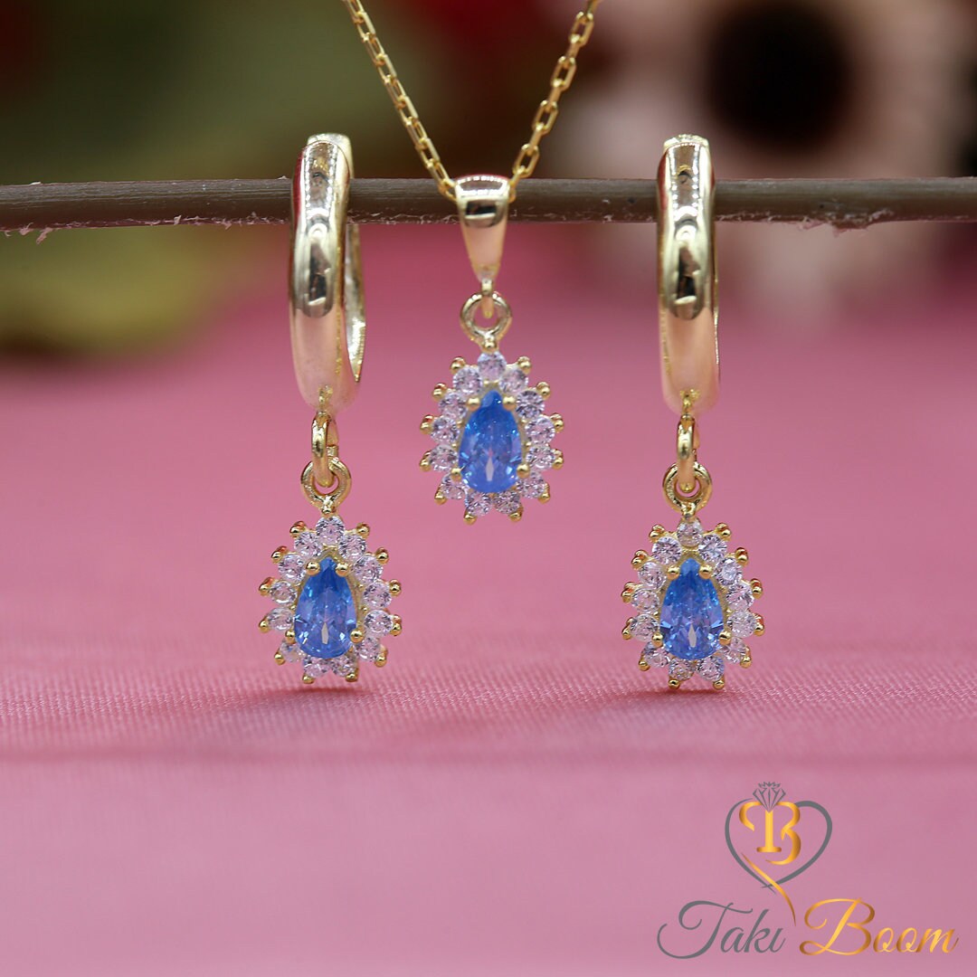 Drop Jewelry Set, Teardrop Jewelry Set, Aquamarine Drop Set, Drop ...