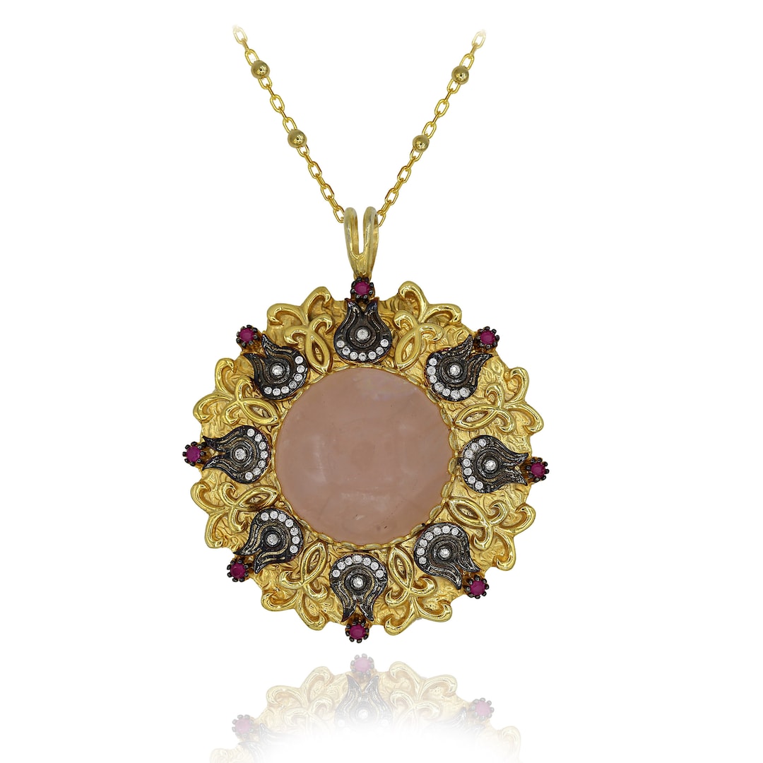 Handcrafted Necklace, Pink Quartz Natural Stone Handmade Necklace ...