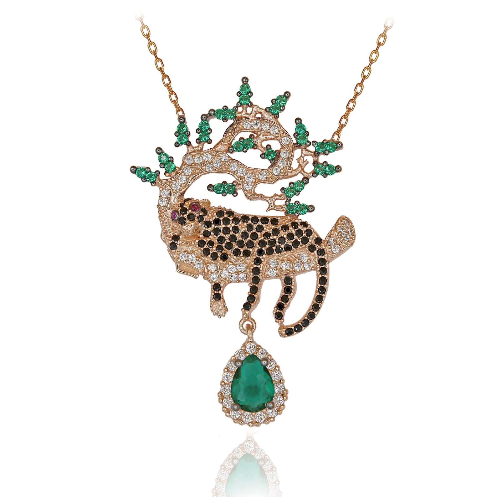 Leopard Necklace, Leopard Lying on Tree, Fighting Leopard, 925 Silver ...