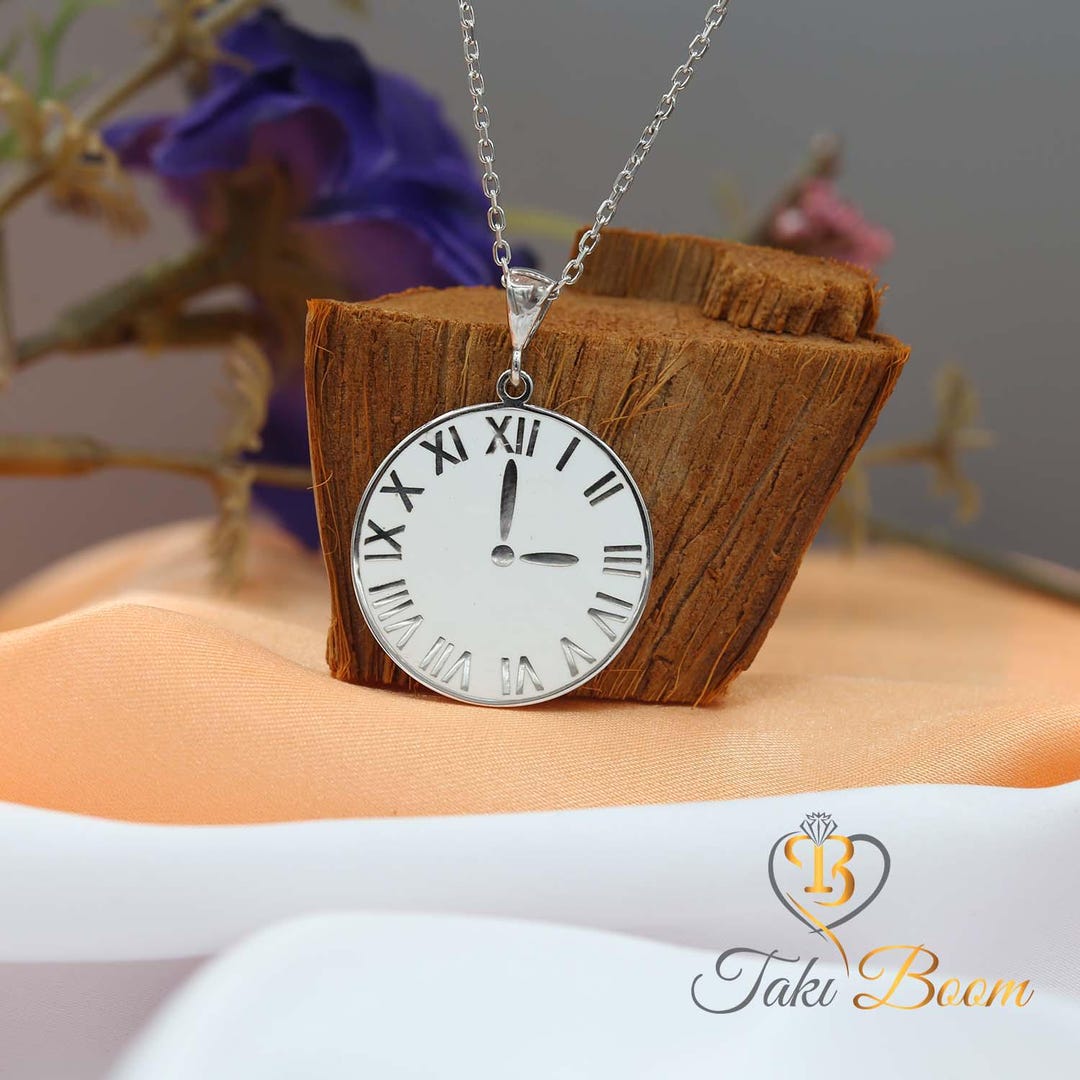 Clock Silver Necklace, Roman Numeral Clock Necklace, Personalized Clock ...