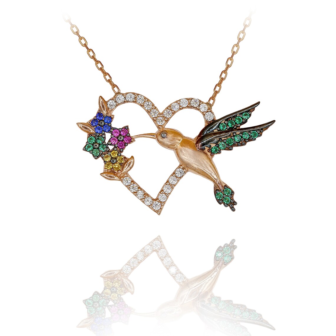 Bee Bird Necklace, Hummingbird Necklace, Colorful Zircon Stone 925 ...