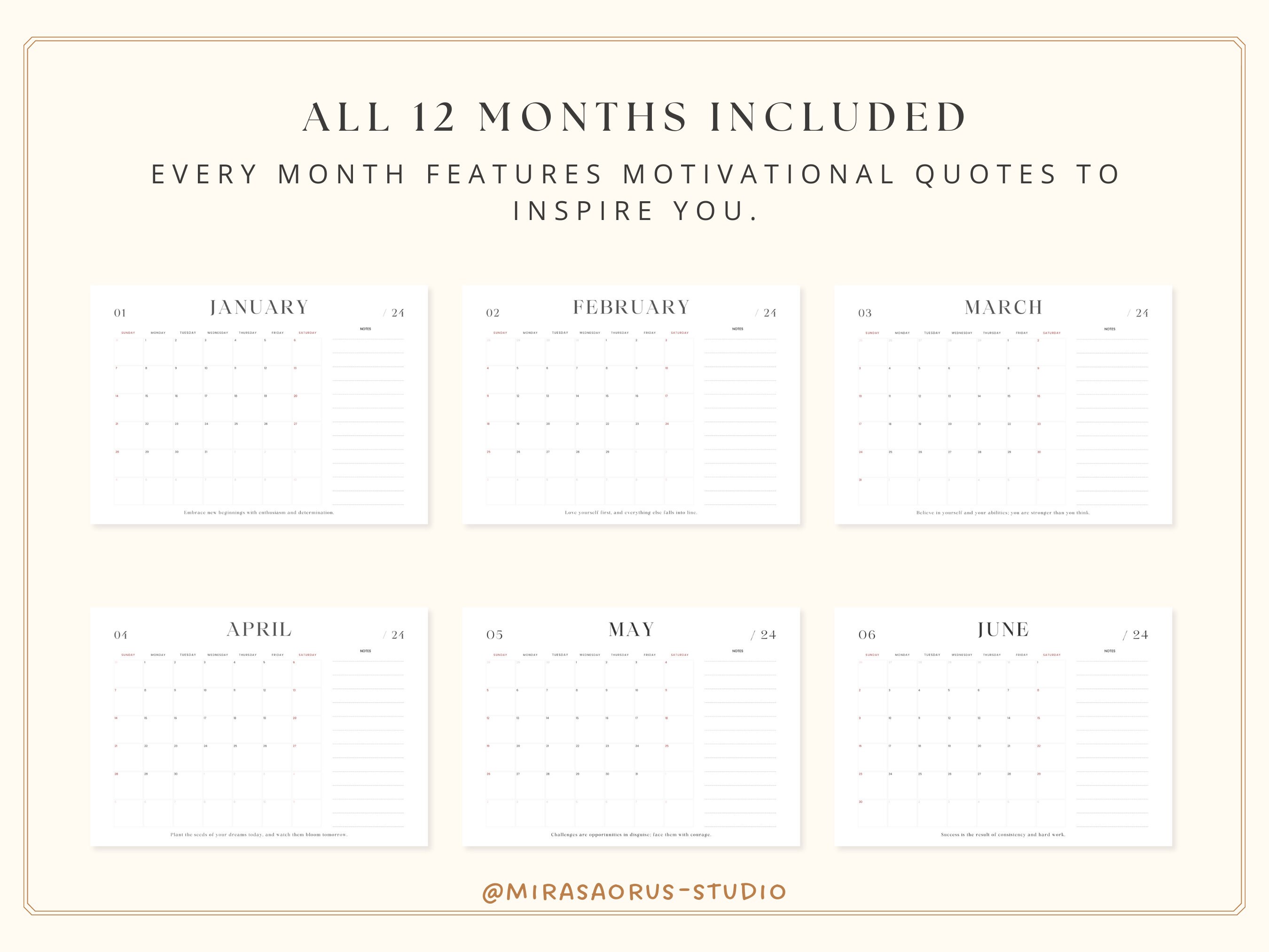 2024 Minimalist Monthly Calendar Landscape 2024 Monthly - Etsy