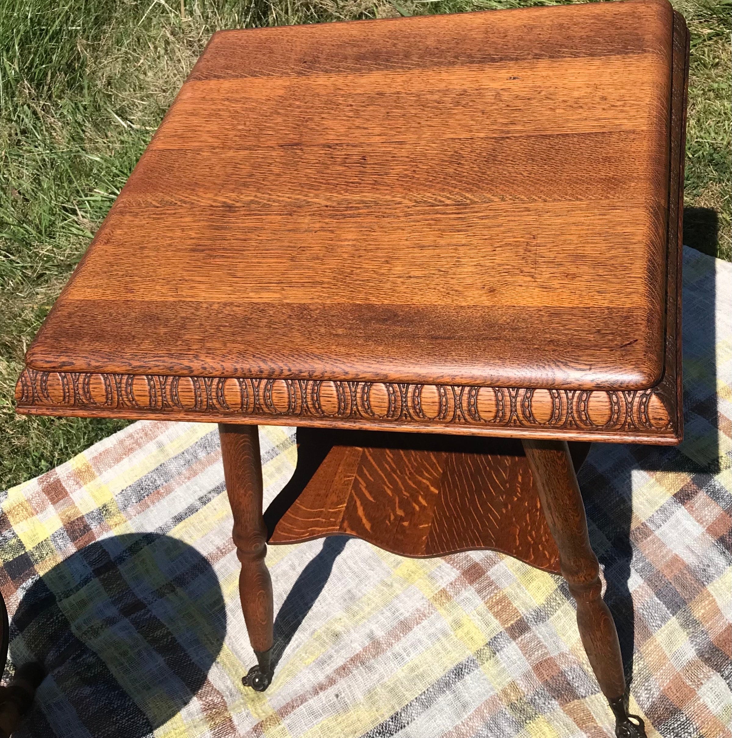Antique Piano Chair & Tiger Oak Parlor Table and an Antique Wood Stool ...