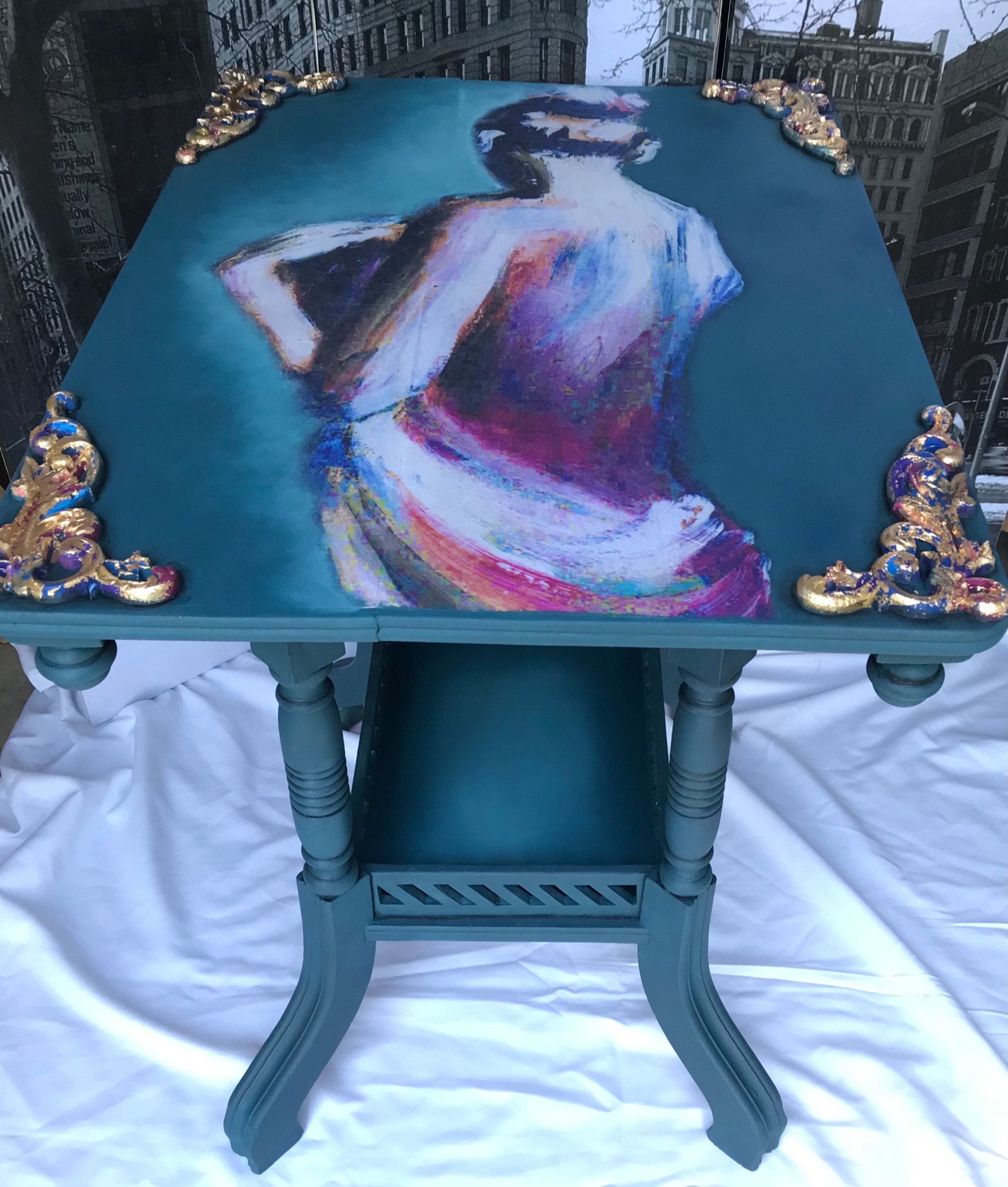 Hand Painted Two Tier Antique Table - Etsy