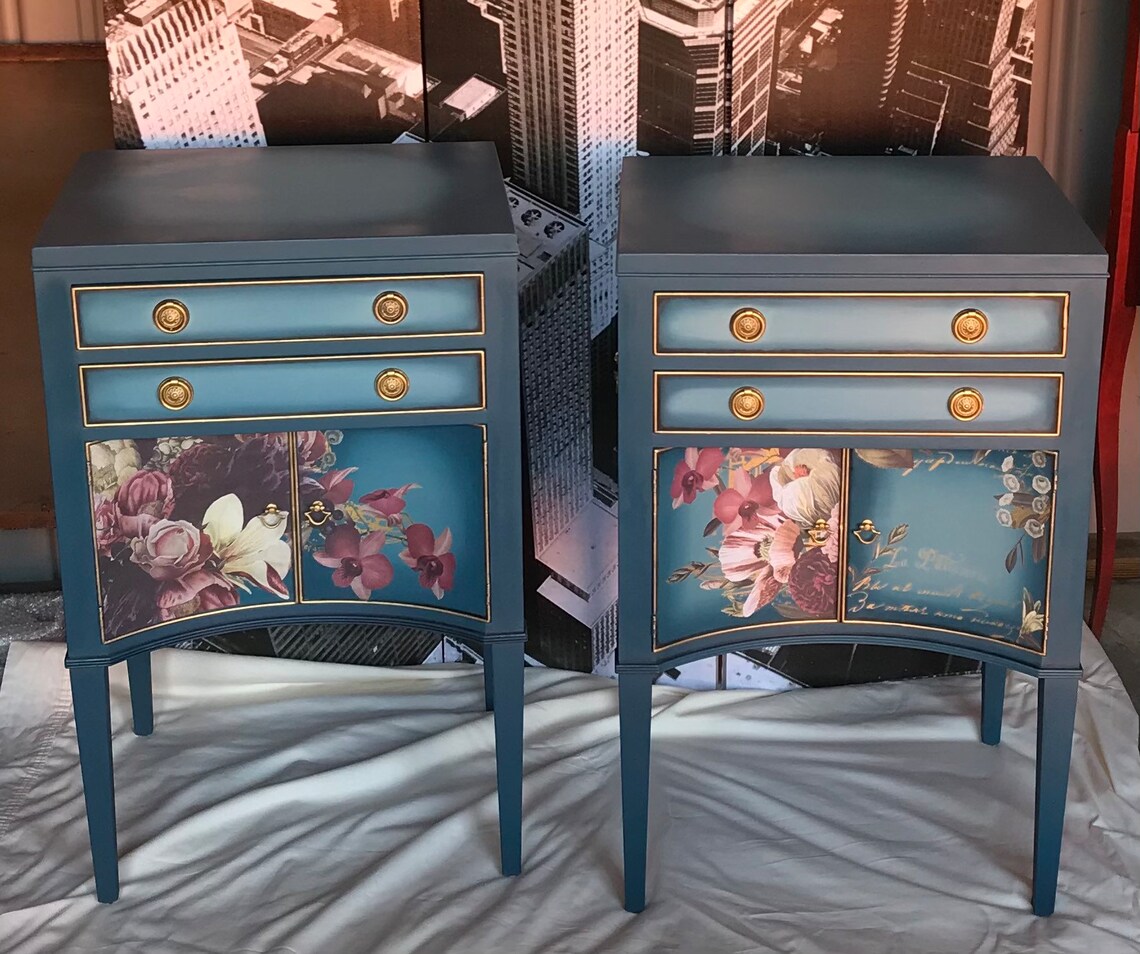 SOLD Vintage Hand Painted Nightstands - Etsy