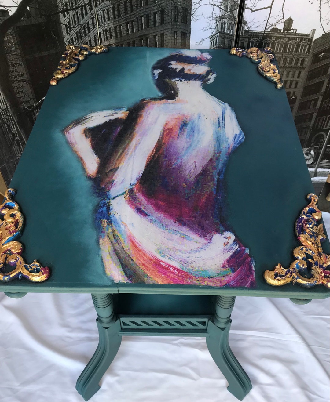 Hand Painted Two Tier Antique Table - Etsy