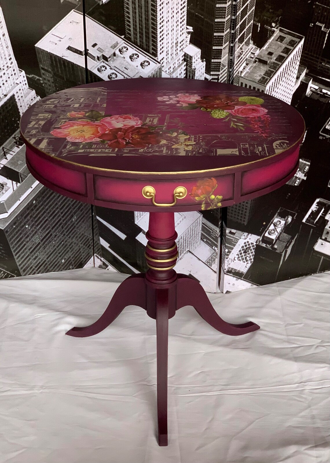Vintage Drum Table Hand Painted - Etsy