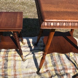 Antique Piano Chair & Tiger Oak Parlor Table and an Antique Wood Stool ...