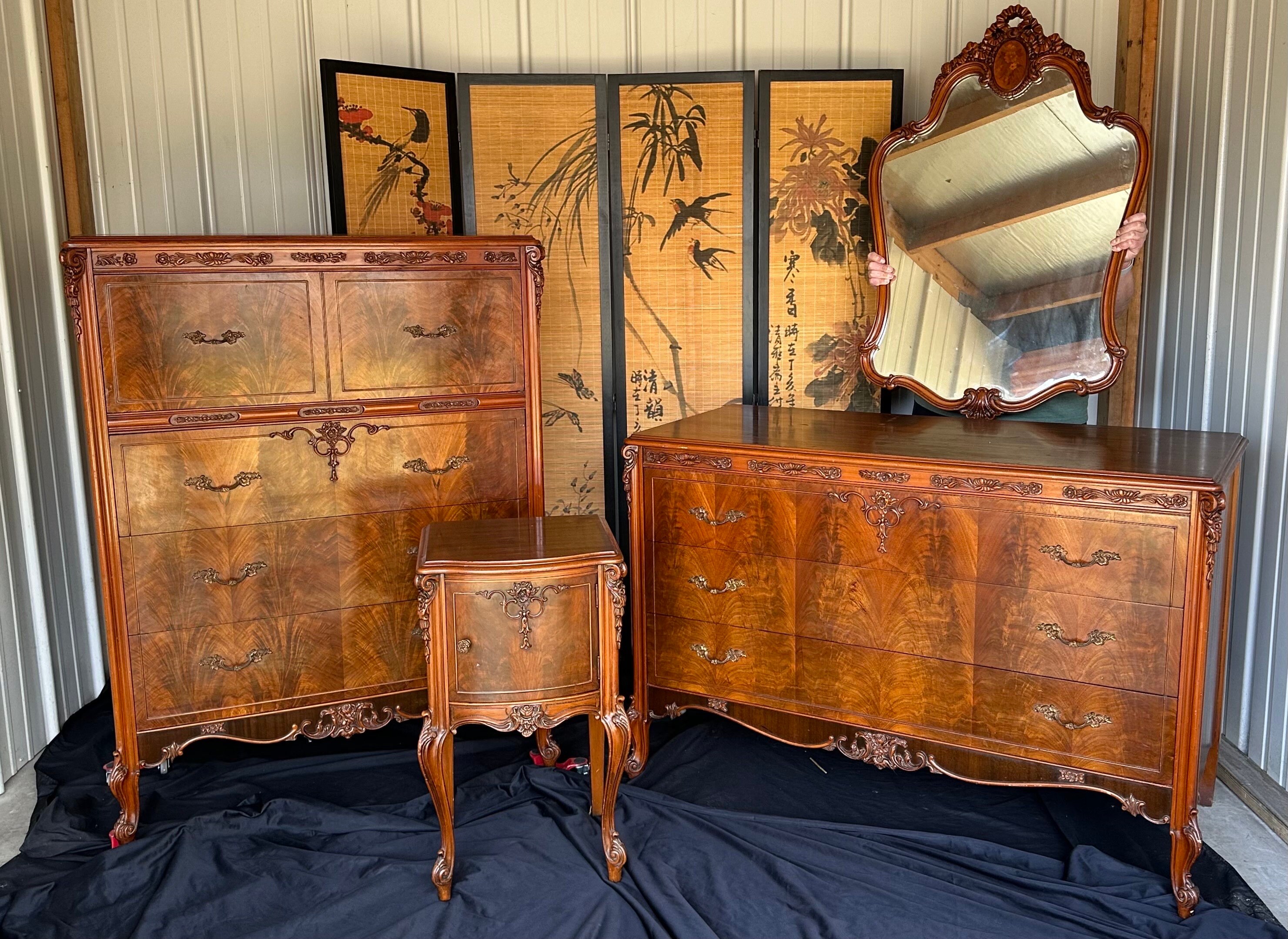 Antique French Provincial Burl Wood Bedroom Set 4 Piece - Etsy