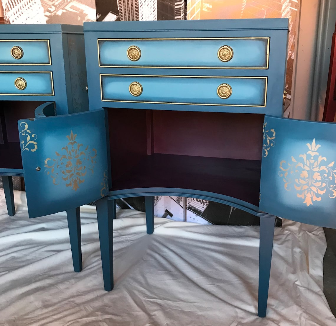 SOLD Vintage Hand Painted Nightstands - Etsy