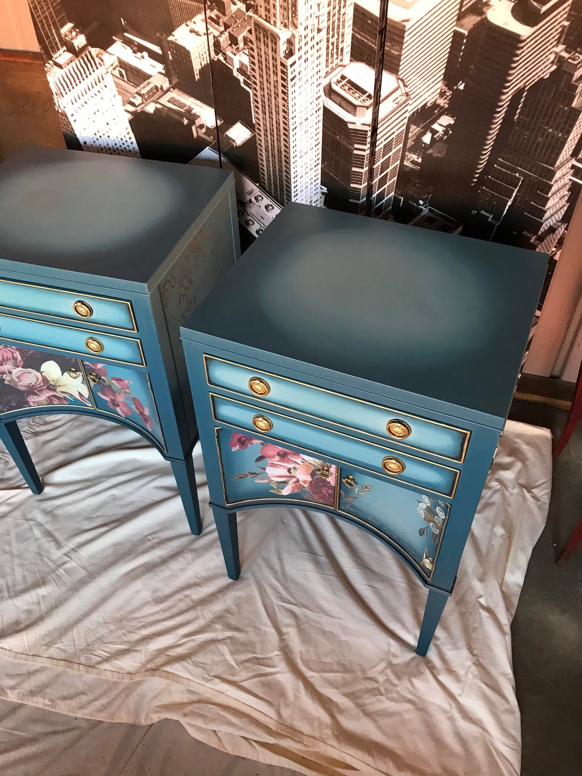 SOLD Vintage Hand Painted Nightstands - Etsy